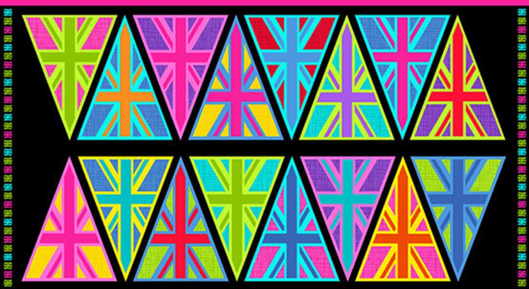 Union Jack Neon Bunting Panel London Revival by Makower UK - Etsy