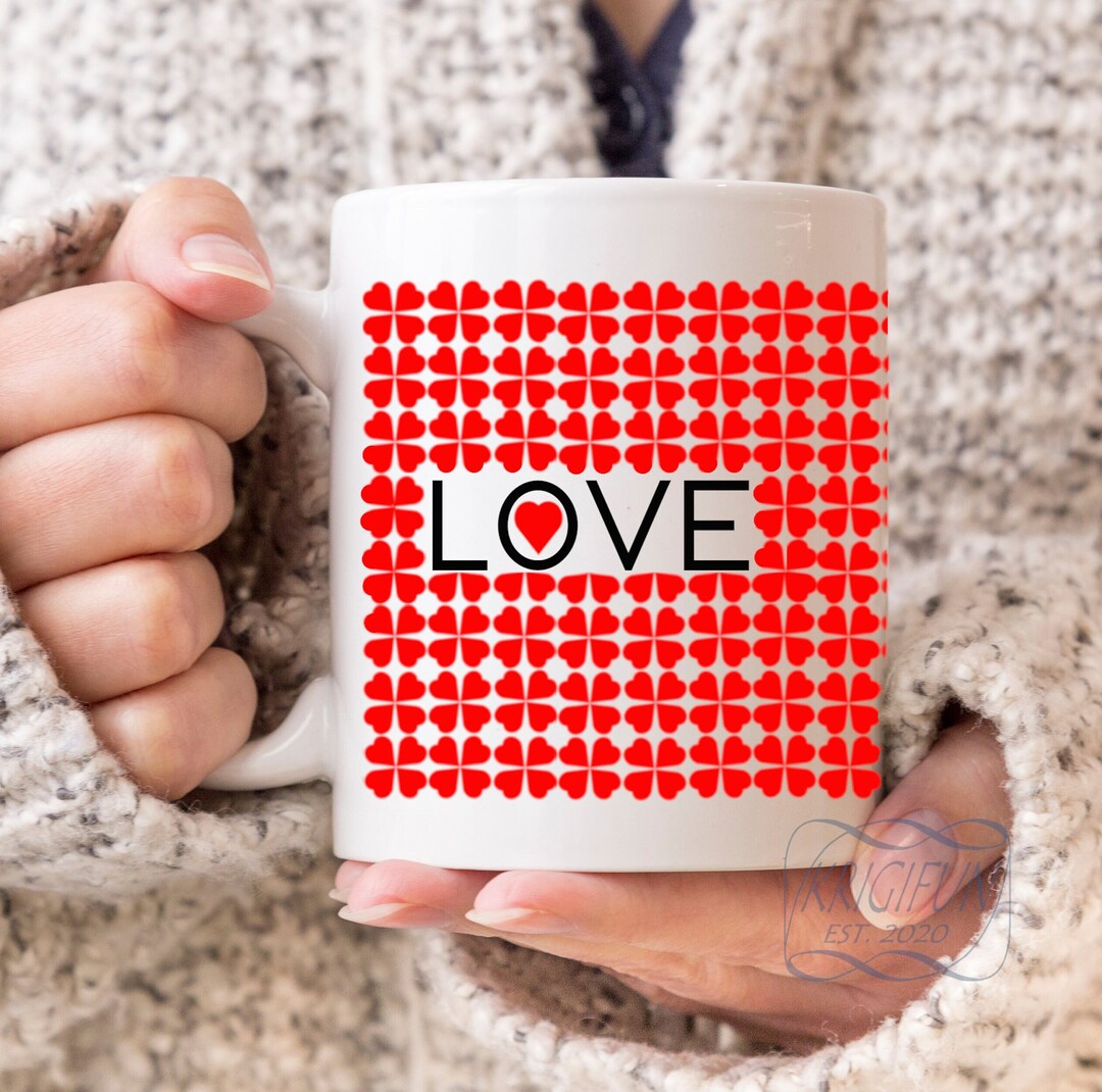 Love Hearts Mug for Valentine's Day, Both Side Printed Mug With Red ...