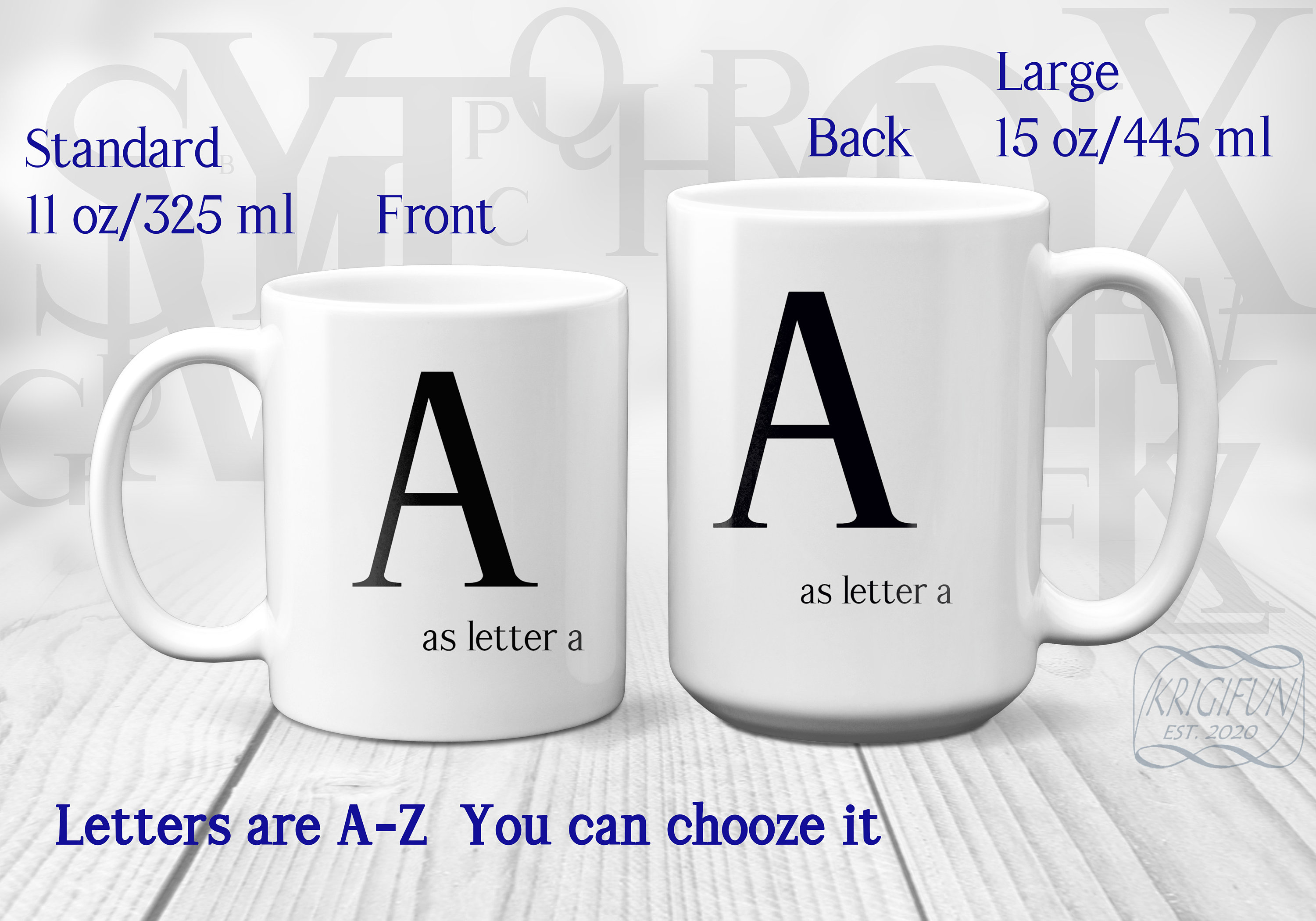 ABC Letters Mug, Letter A Mug, Letter B Mug, Letter C Mug, Alphabet Mug ...