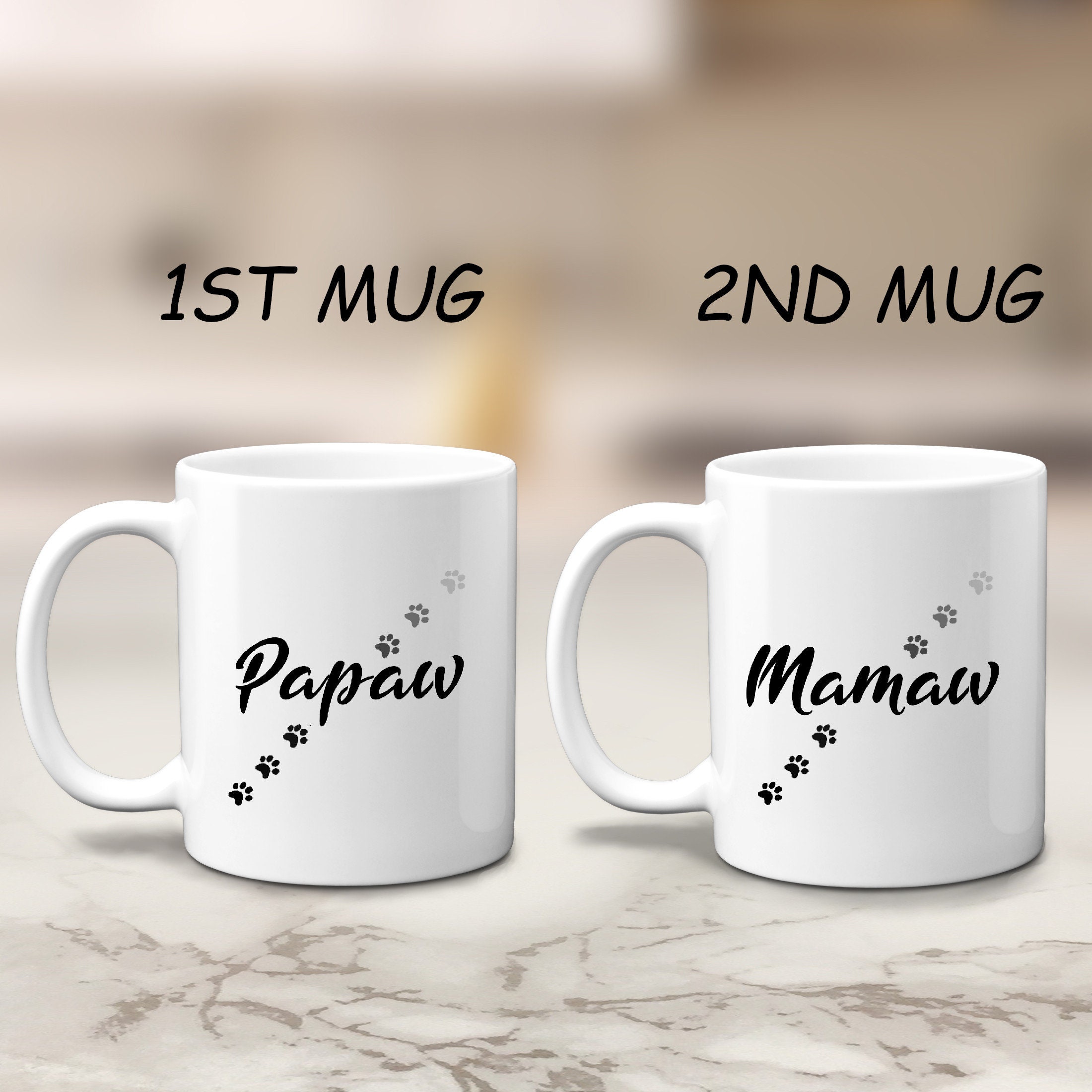 Papaw and Mamaw Gift Mug Set, Cute Gift With Pet Paws, Funny Footmarks ...