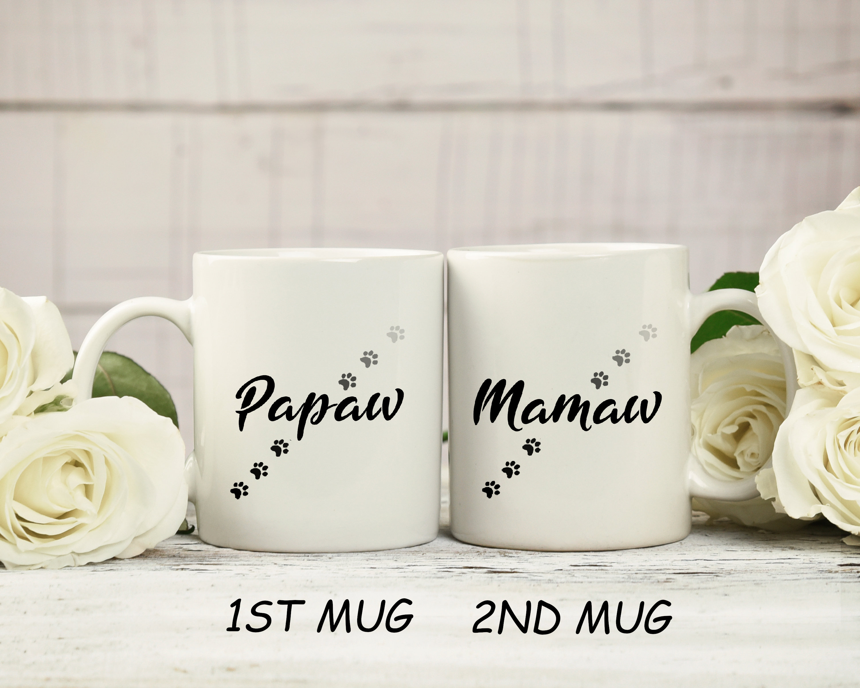 Papaw and Mamaw Gift Mug Set, Cute Gift With Pet Paws, Funny Footmarks ...