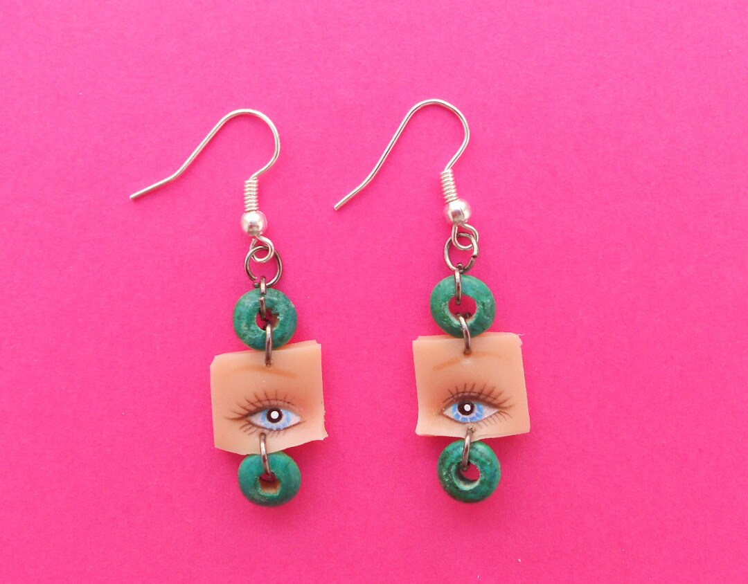 Macabre Quirky Barbie Doll Earrings With Green Hoops Byheypaula - Etsy