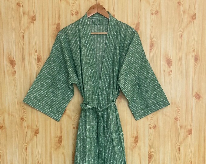Hand Block Printed Cotton Kimono, Beautiful Cotton Kimono Dress, Bath ...