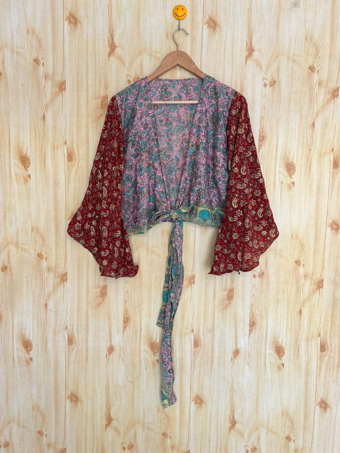 Silk Sari Crop Top: Vintage Indian Bell Sleeve Tie Top - Etsy