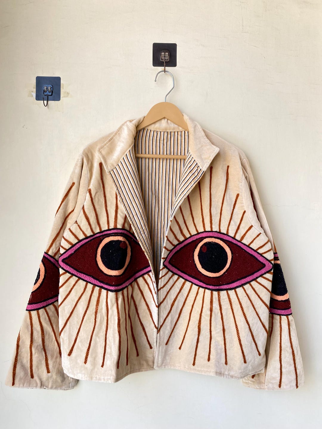 Halloween Jacket, Cotton Velvet Suzani Embroidered Evil Eye Jacket ...