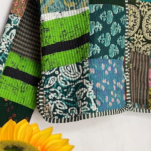 Cotton Quilted Jacket Women Wear Front Open Kimono Stripe Piping ...