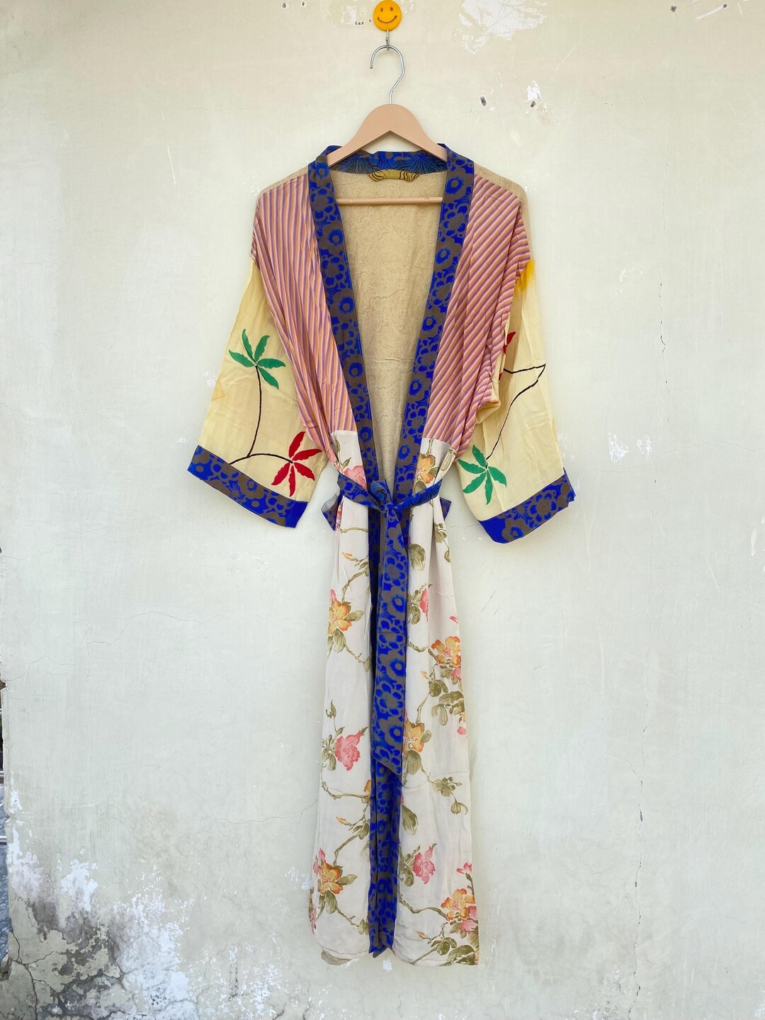 Beige and White Silk Kimono Robe Dressing Gown Vintage Kimono Robe ...