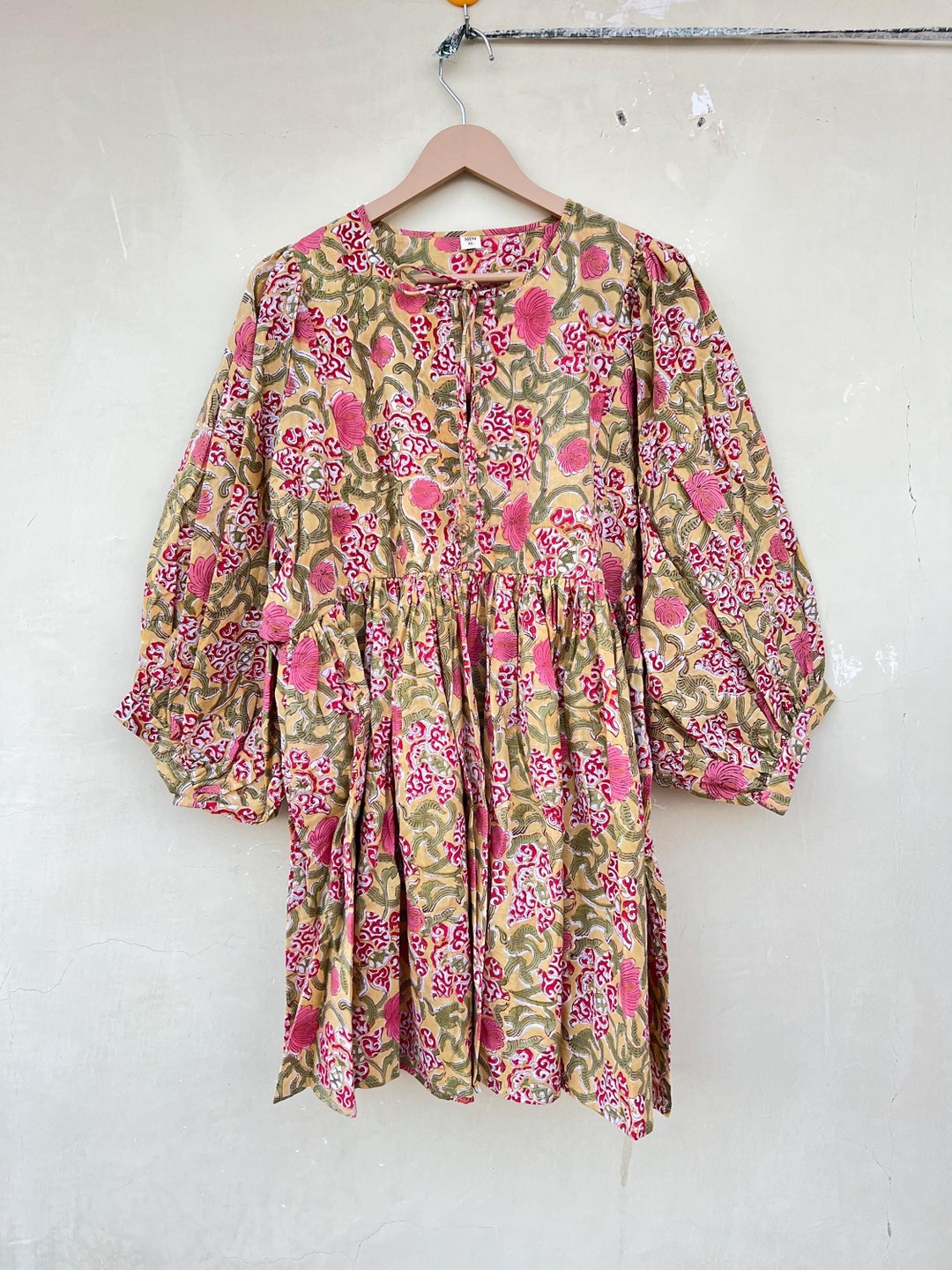 Hand Block Print Floral Midi Dress | Bohemian Cotton Dress | Dresses ...