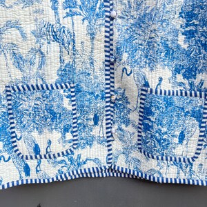 Blue and White Quilted Jacket Women Wear Stripe Piping Handmade Vintage ...