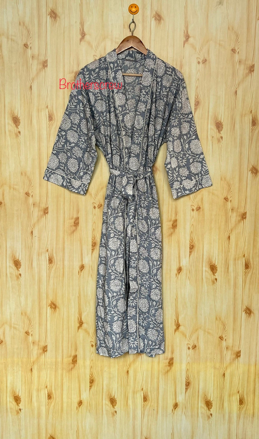 Cotton Kimono Robe Dressing Gown, Block Print Bridesmaid Robe, Summer ...