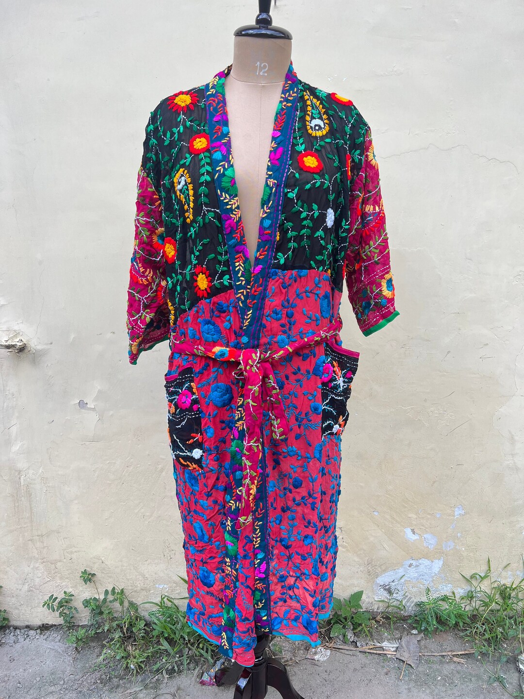 Thread Work Kimono Robe, Hand Stitched Kimono, Indian Kimono Robe ...