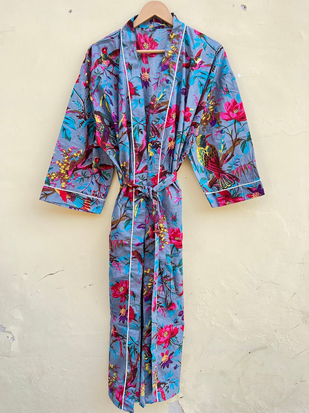 Otton Kimono Robe, Bird Print Robes for Women, Dressing Gown, Plus ...