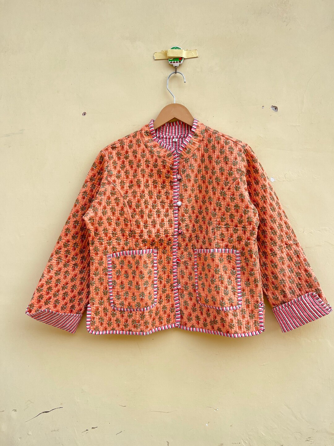 Orange Block Print Quilted Cotton Jacket: Reversible Short Coat - Etsy