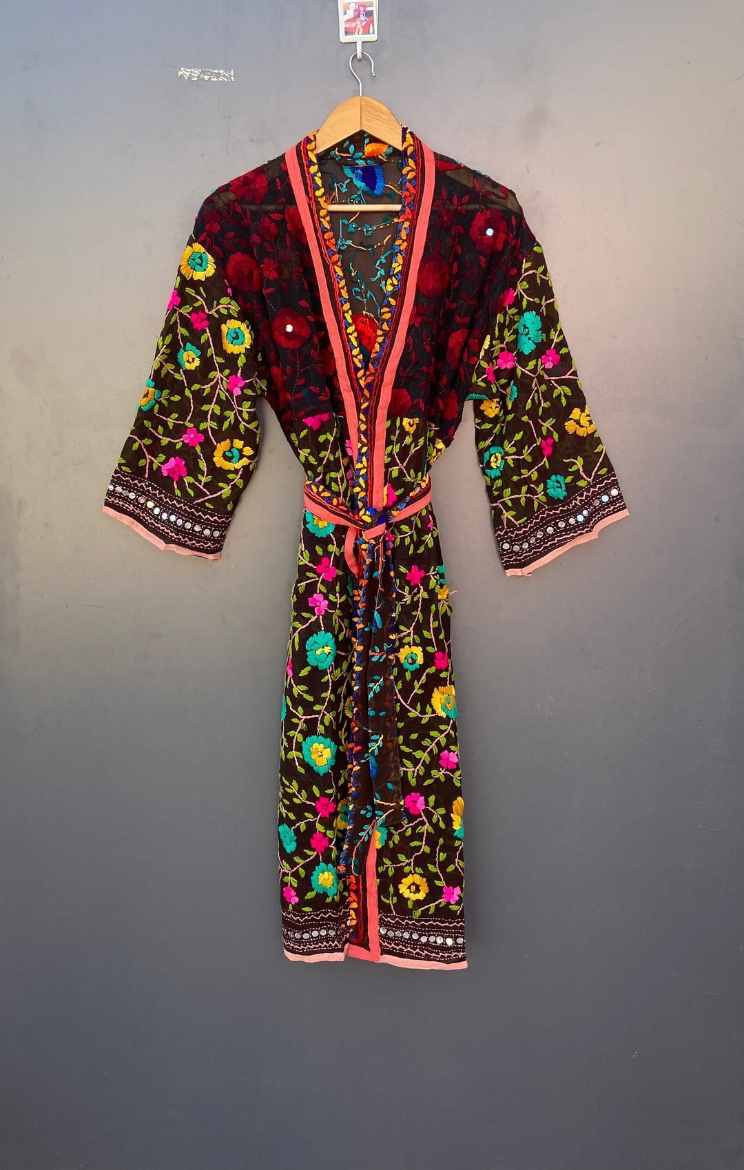 Phulkari Kimono Robe, Indian Handmade, Embroidery Kimono for Women ...