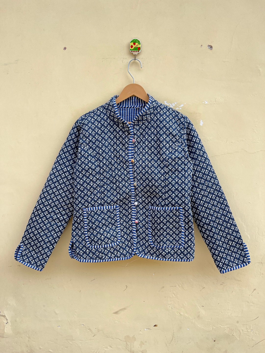 Organic Quilted Indian Cotton Kimono Jacket, Reversible Block Print ...