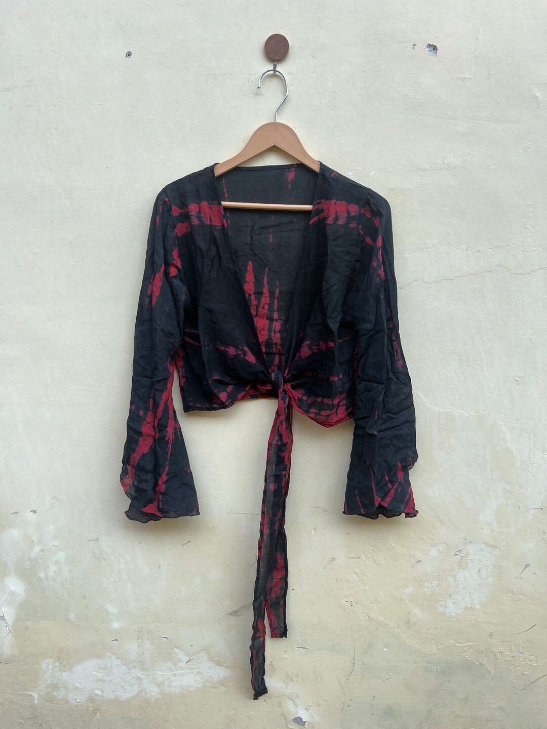 Beautiful Black and Cherry Red Silk Tye and Dye Crop Top , Women ...