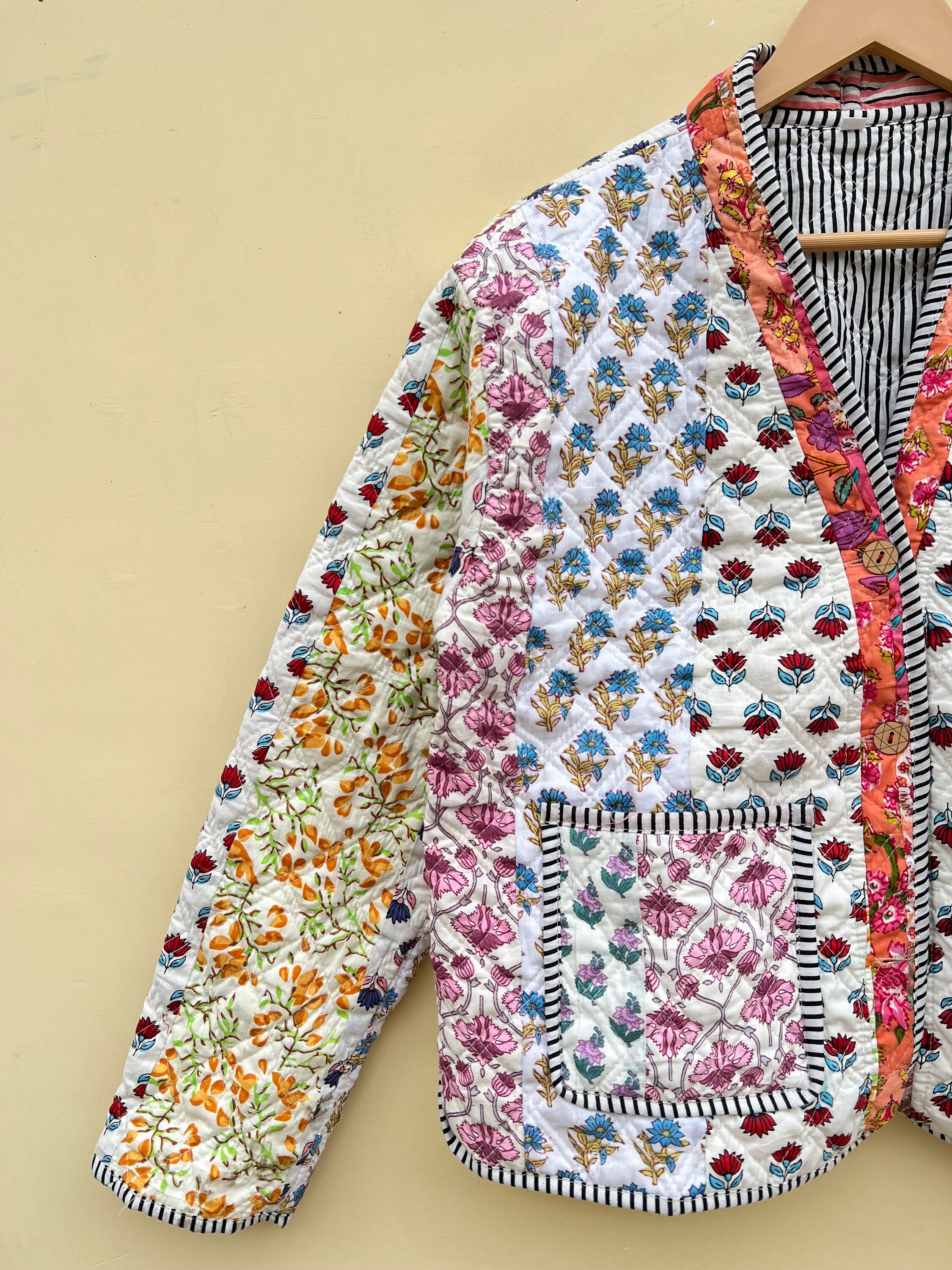 White Printed Burfi Quilted Vintage Jacket Boho Short Coat , Kimono ...