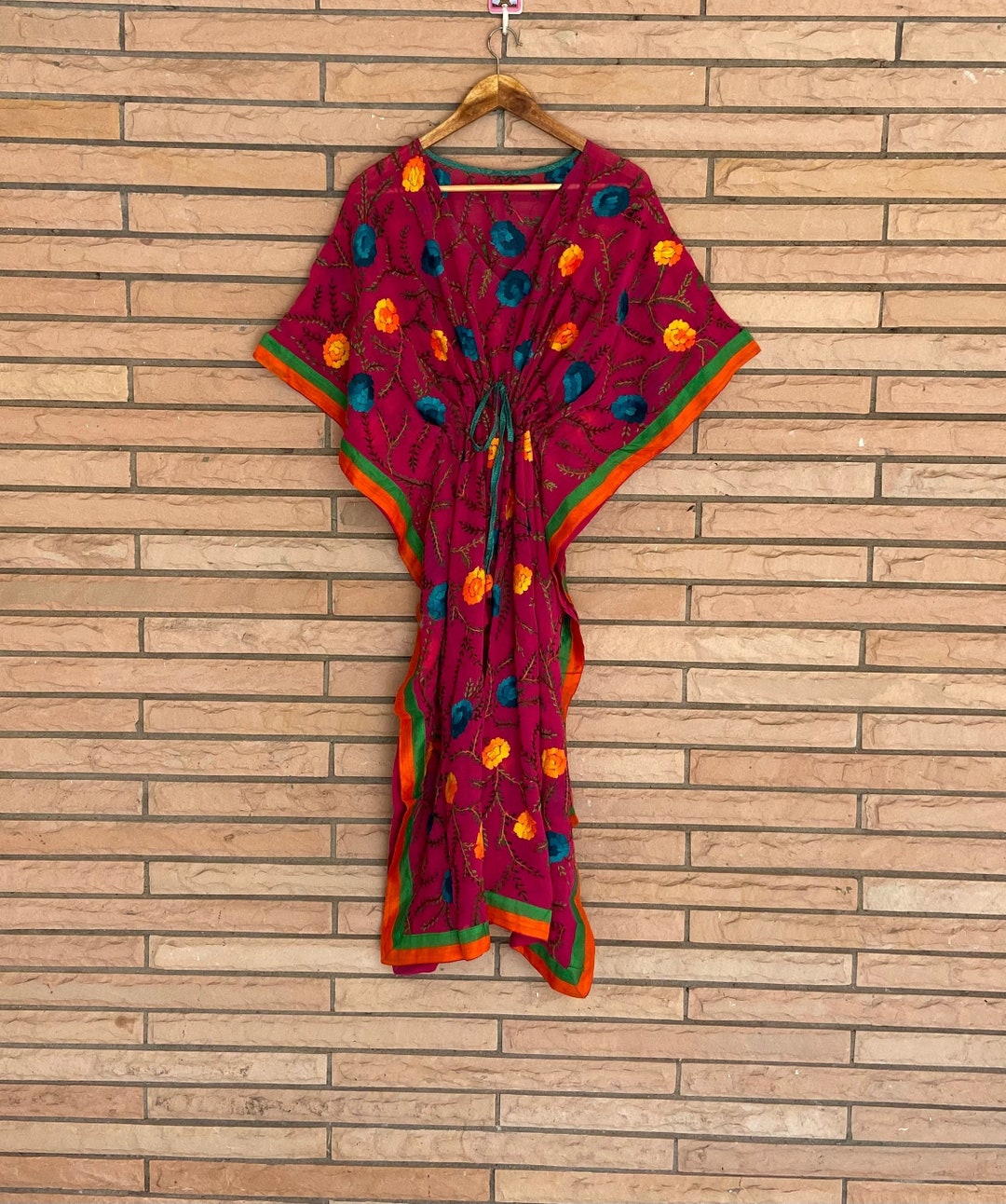 Indian Phulkari Kaftan, Kaftan Robes, Light Weight Fabric, Thread Work ...