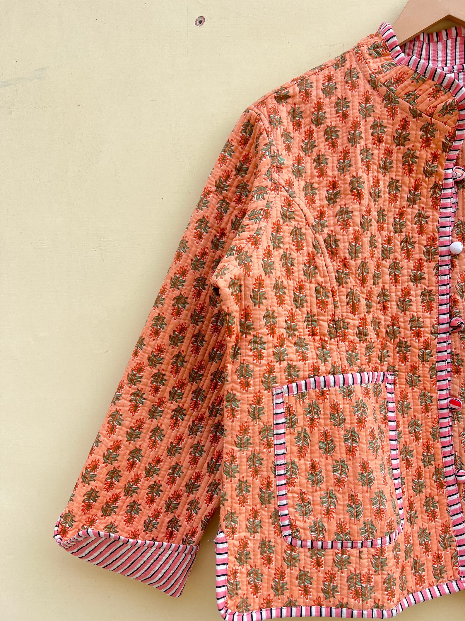 Orange Block Print Quilted Cotton Jacket: Reversible Short Coat - Etsy