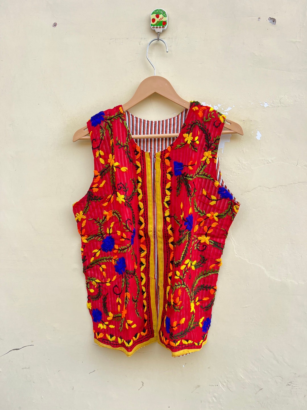 Red Embroidered Phulkari Vest: Bohemian Indian Jacket - Etsy