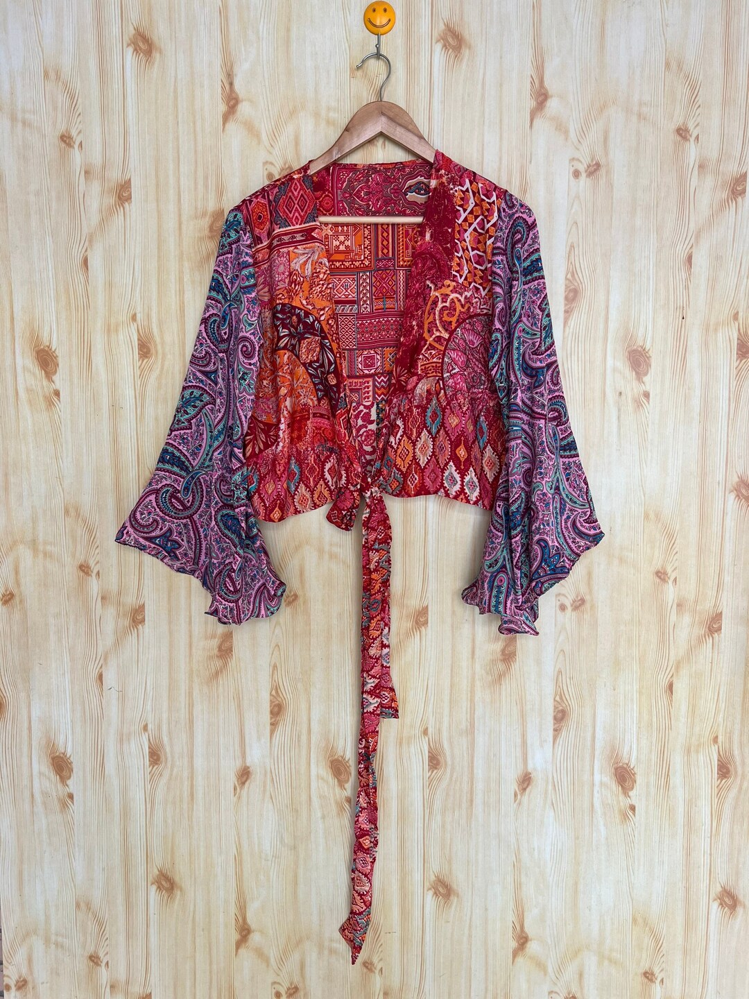Tie Top, 3 Way Bell Sleeve Tie Front Hippie Top Silk Retro Style Top ...