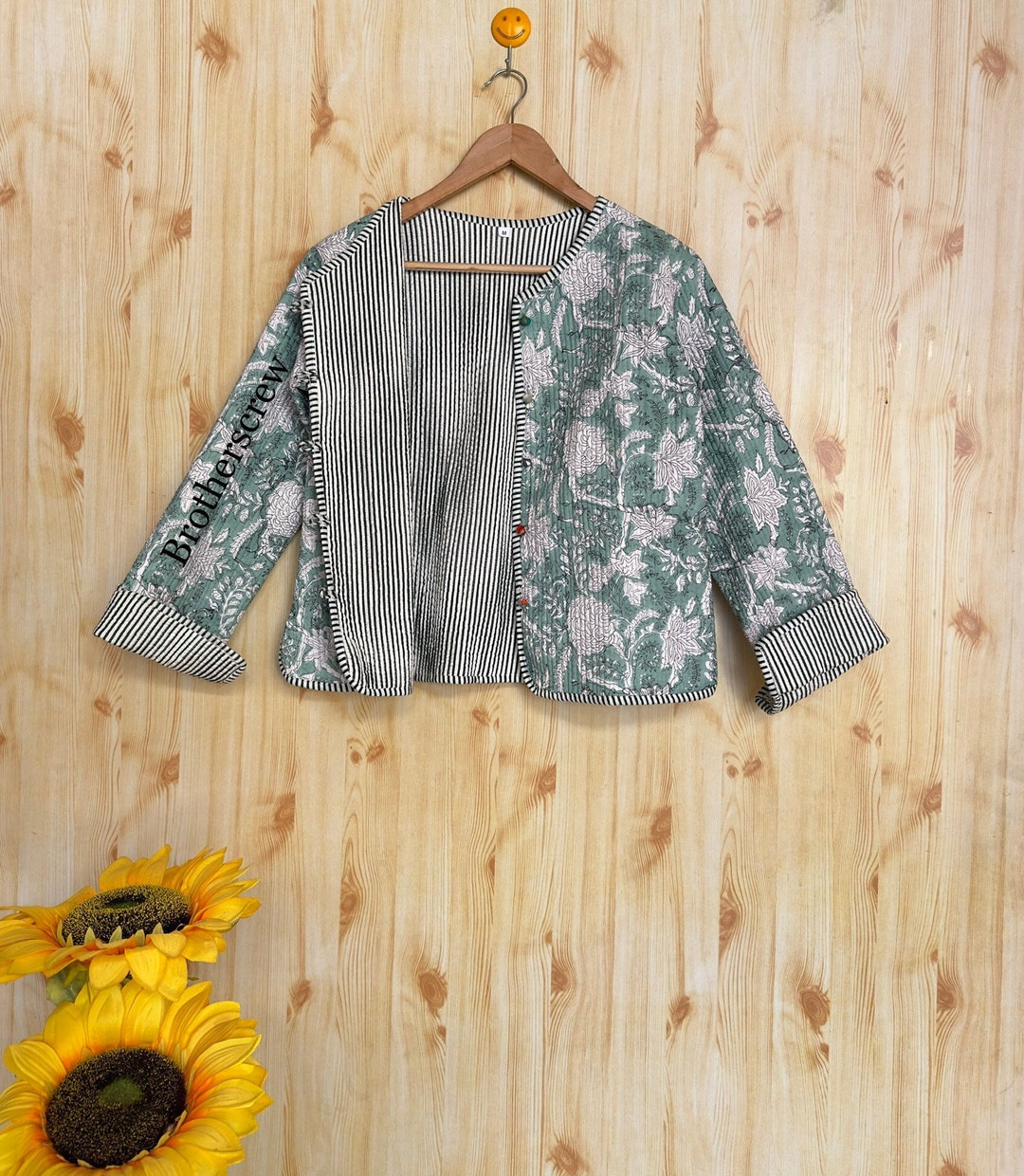 Hand Block Print Quilted Jacket: Indian Floral Kimono Coat - Etsy
