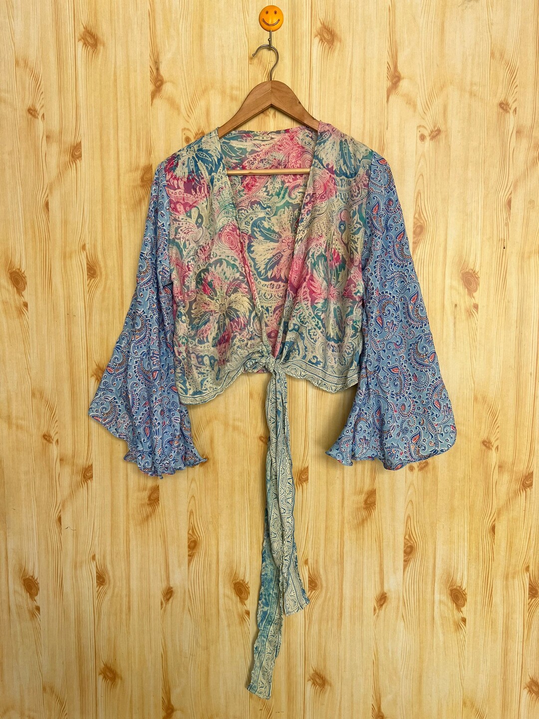 Bell Sleeves Crop Top Floral Printed Wrap Top for Women - Etsy