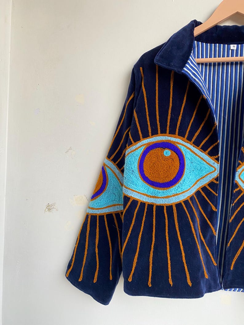 Handmade Indian Velvet Jacket – Evil Eye Embroidered Coat, Boho Chic ...