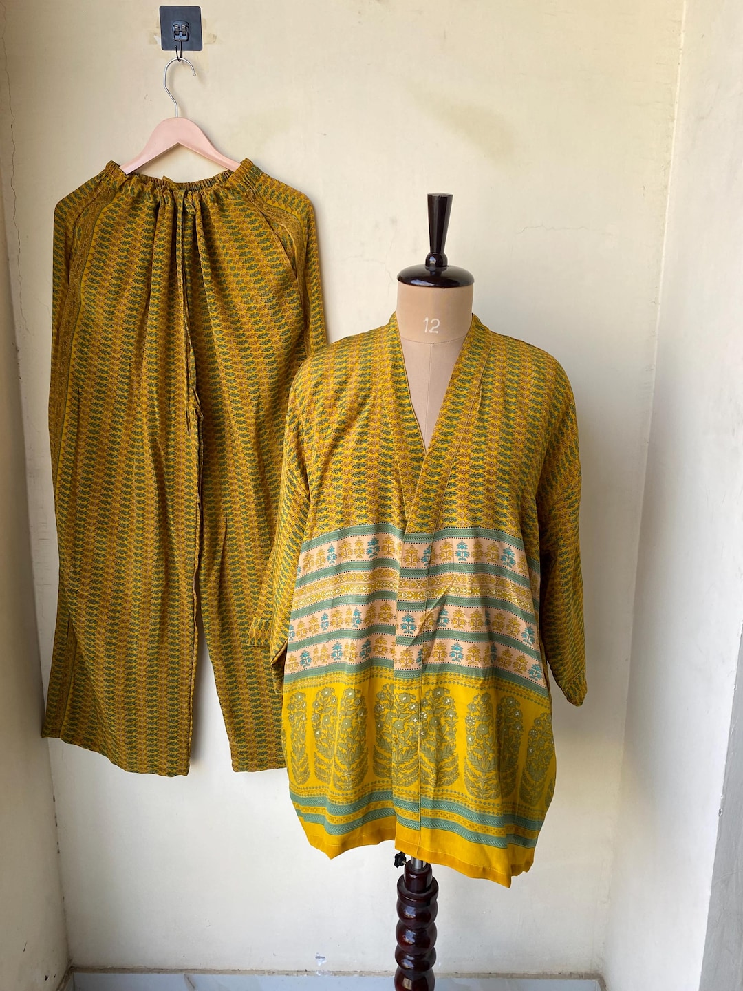 Silk Kimono Robe Style Matching Pajama Set, Stylish Womens Pajama Set ...