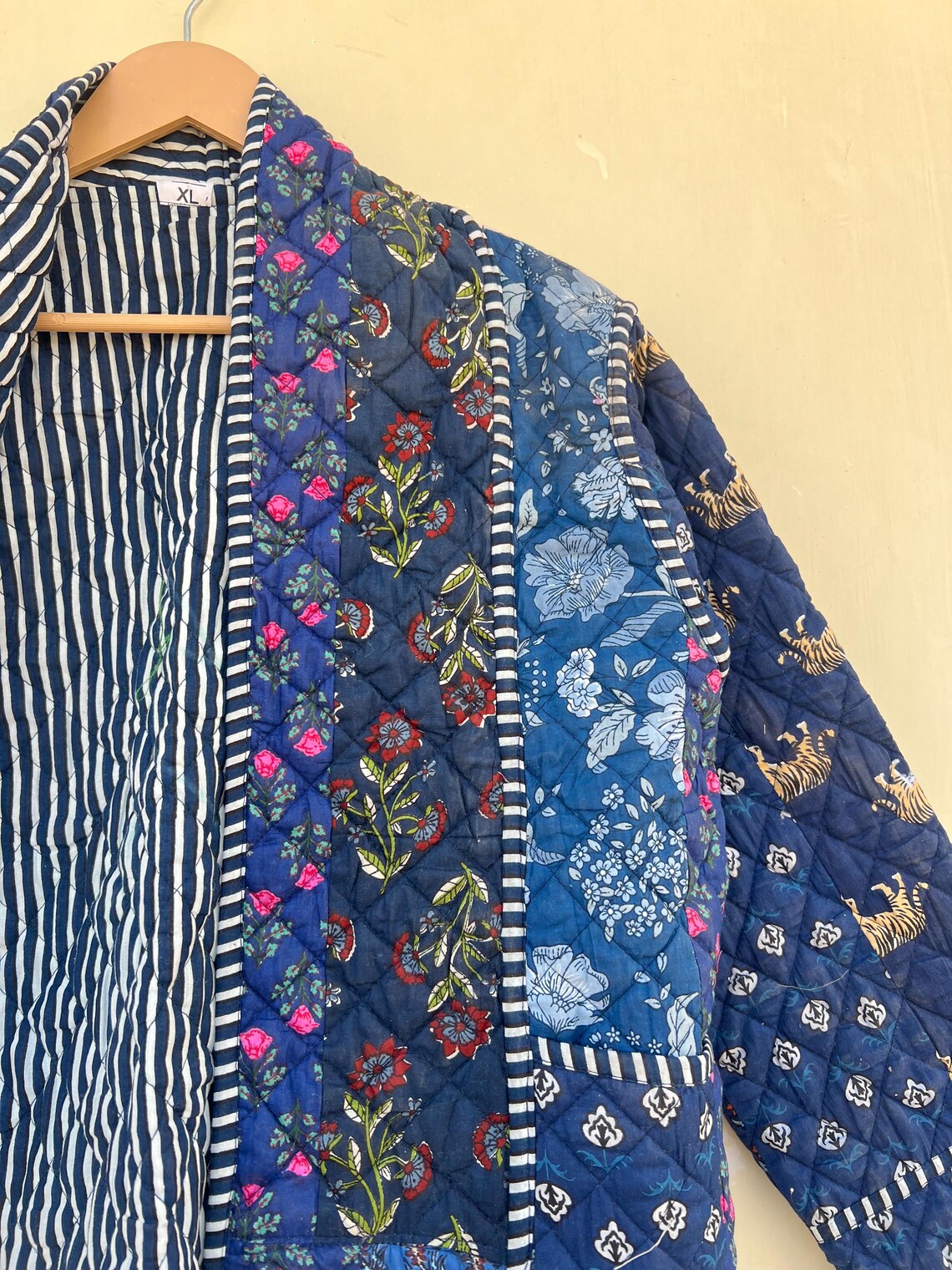 Hand Block Print Kantha Quilted Jacket: Floral Cotton Boho Coat - Etsy