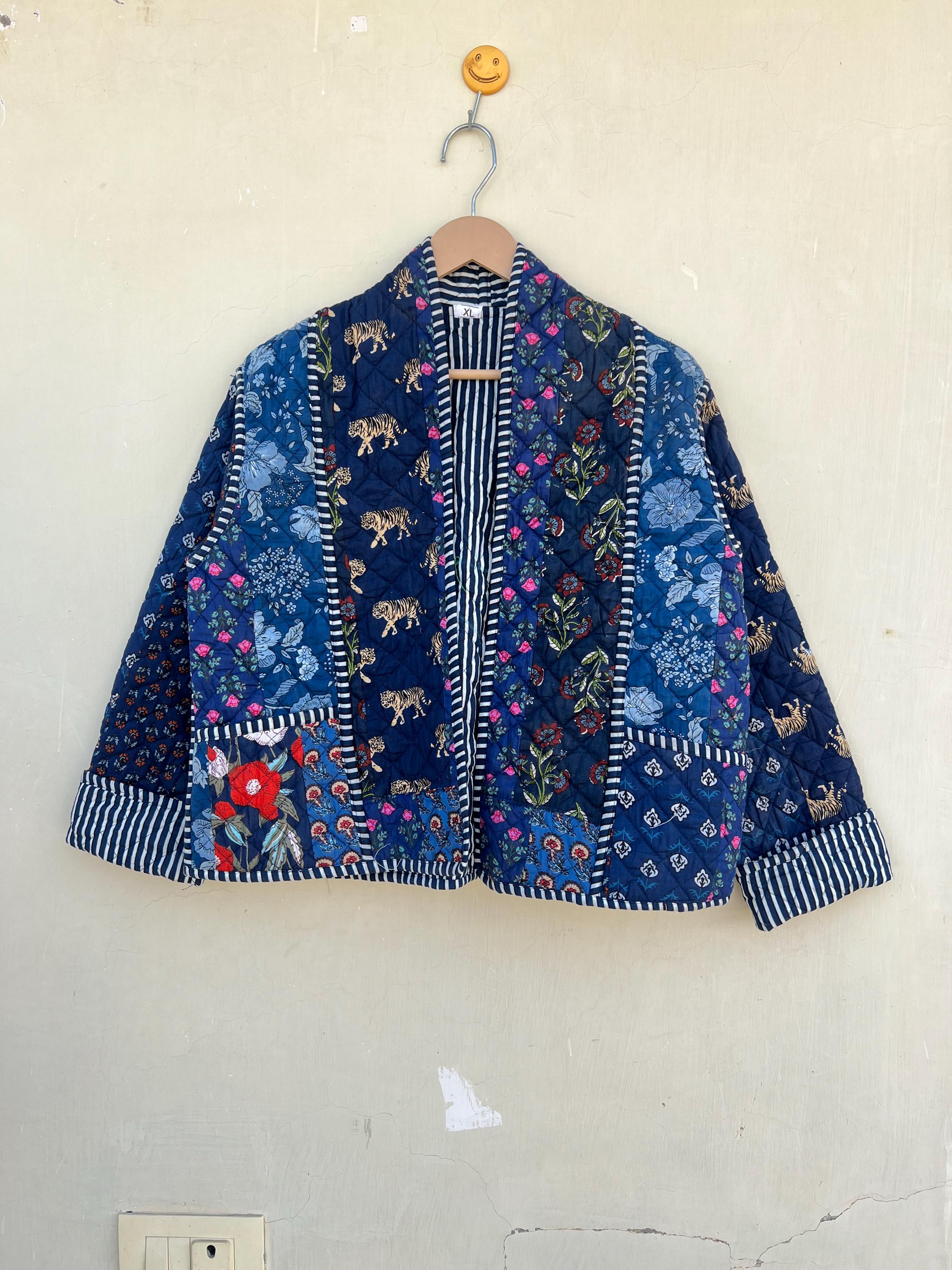 Hand Block Print Kantha Quilted Jacket: Floral Cotton Boho Coat - Etsy