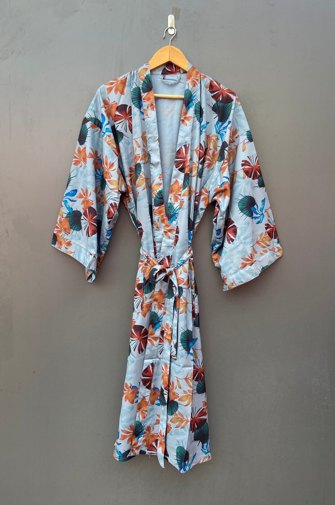 Beautiful Digital Print Silk Kimono Robe, Silk Robe, Unisex Dressing ...