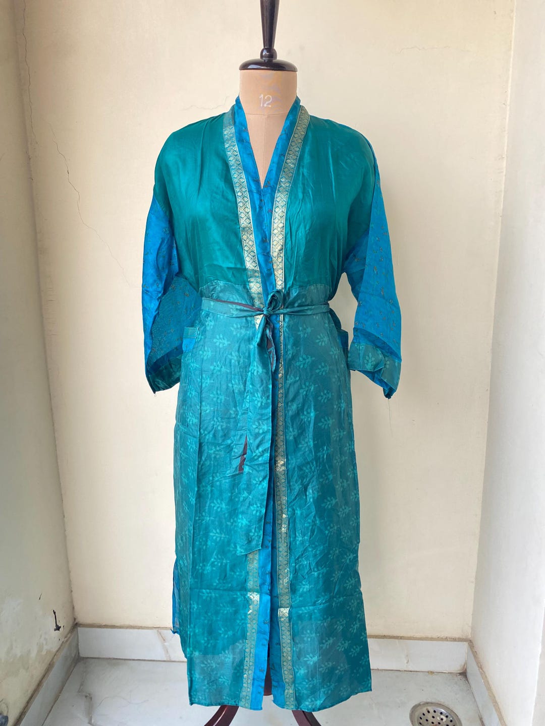 Luxury Pure Silk Kimono Robe, Floral Printed Lightweight Comfy Kimono ...