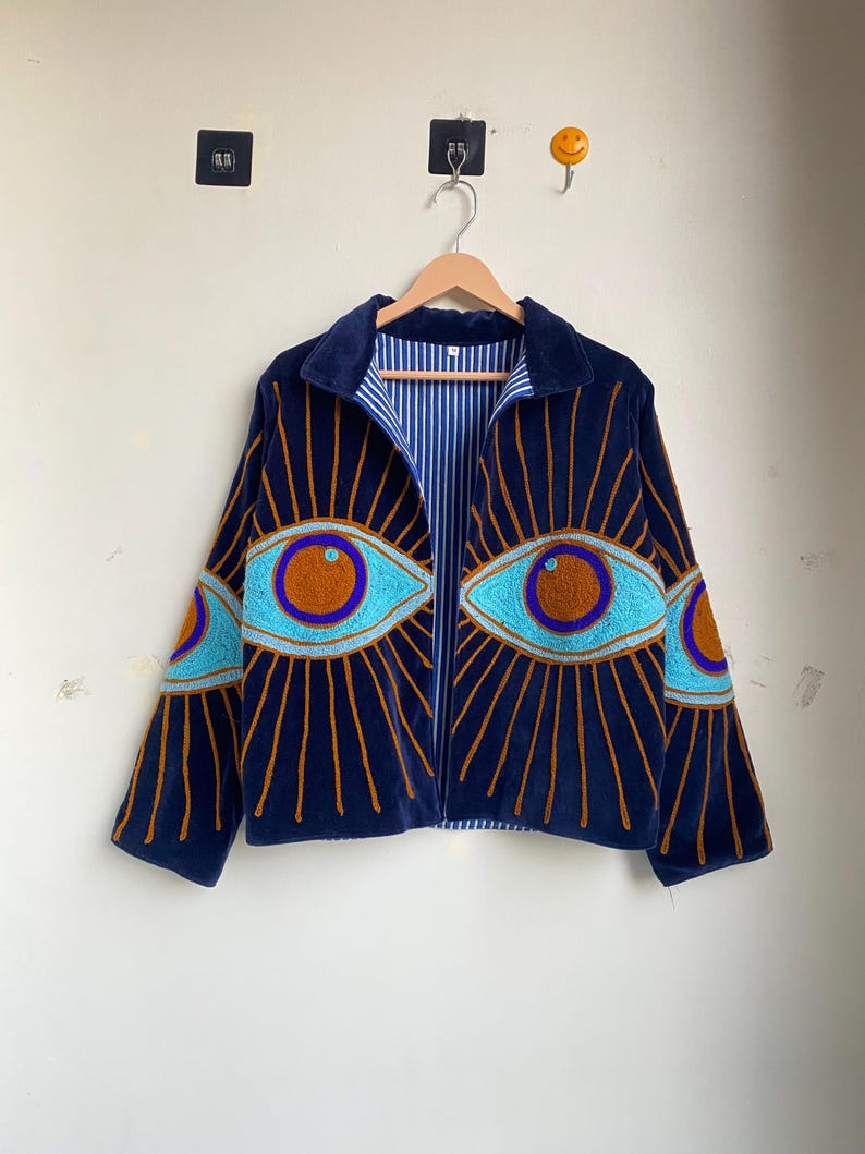 Handmade Indian Velvet Jacket – Evil Eye Embroidered Coat, Boho Chic ...