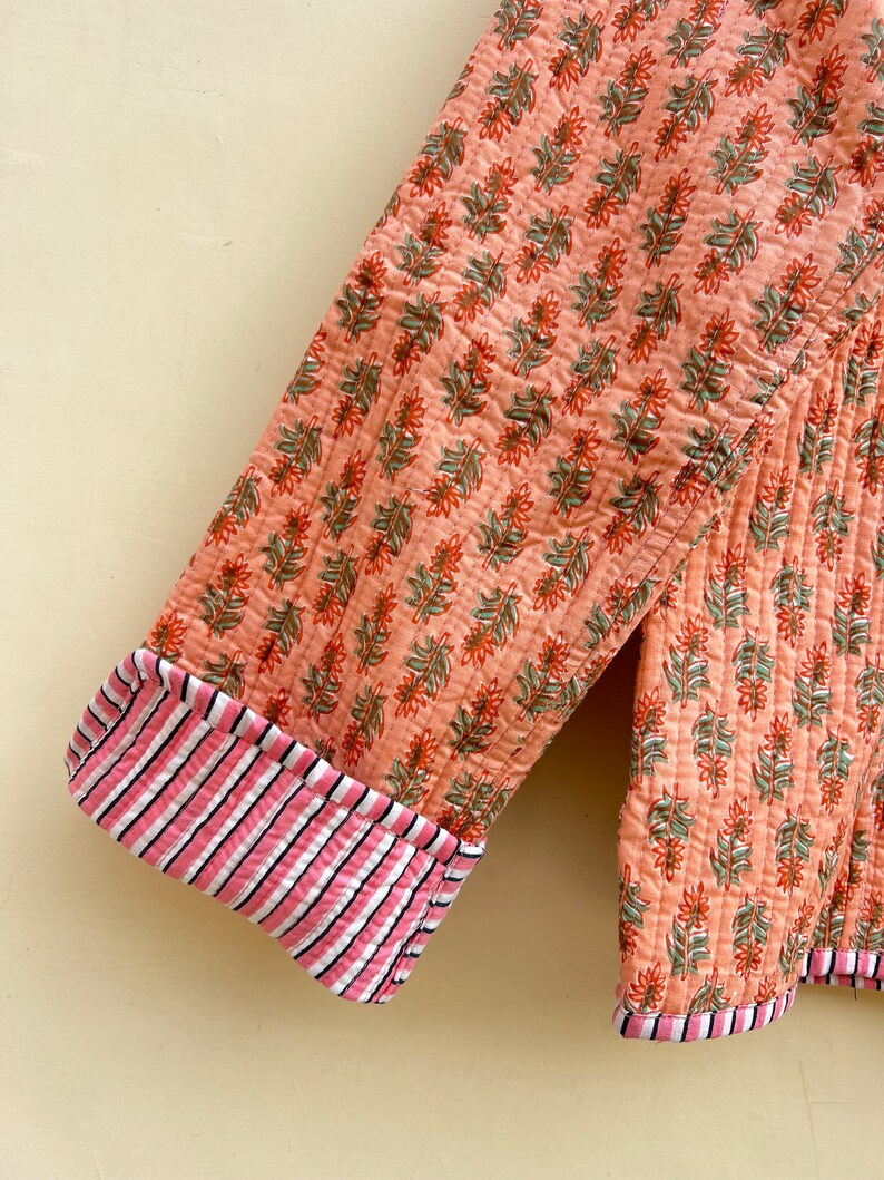Orange Block Print Quilted Cotton Jacket: Reversible Short Coat - Etsy