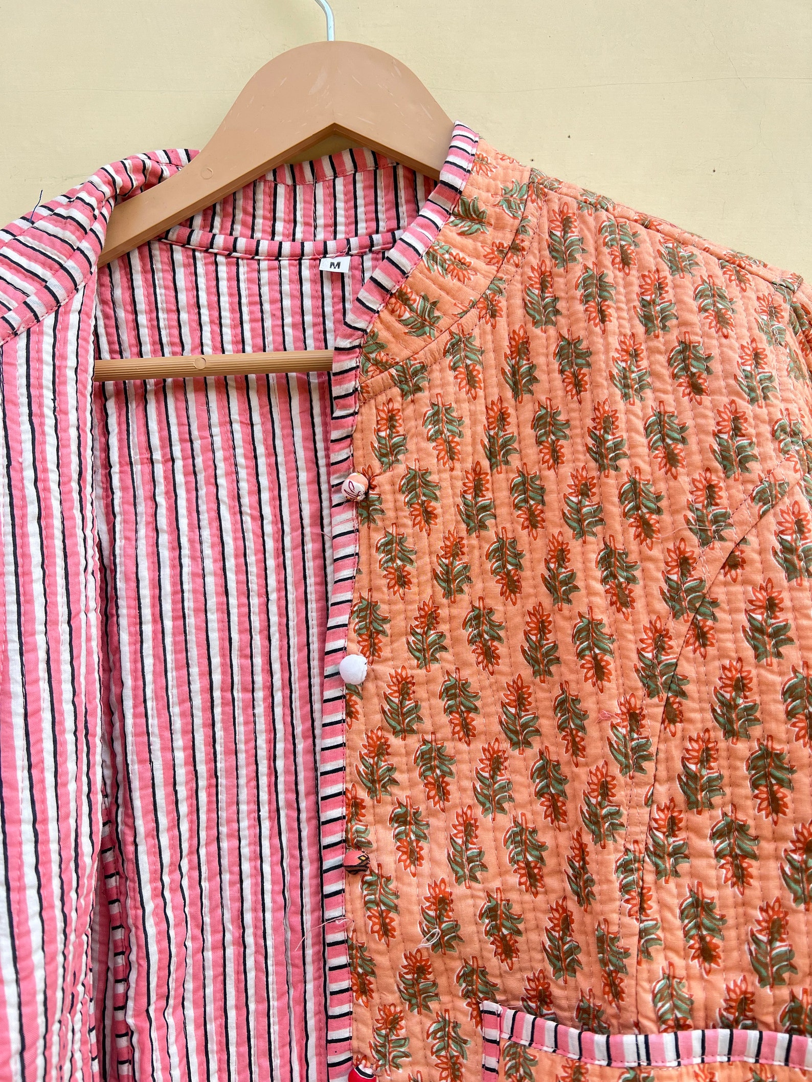 Orange Block Print Quilted Cotton Jacket: Reversible Short Coat - Etsy
