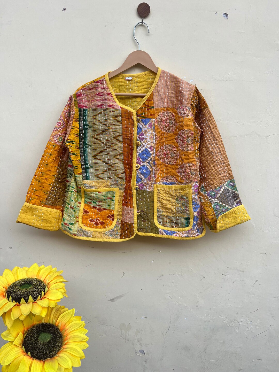 Silk Saree Patchwork Jacket, Hand Stitched Vintage Silk Patola Saree ...