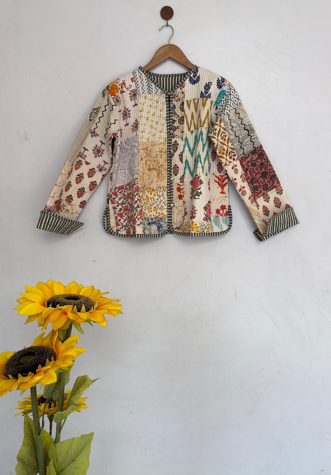 White Color Handmade Patchwork Jackets, Indian Cotton Handmade Winter ...