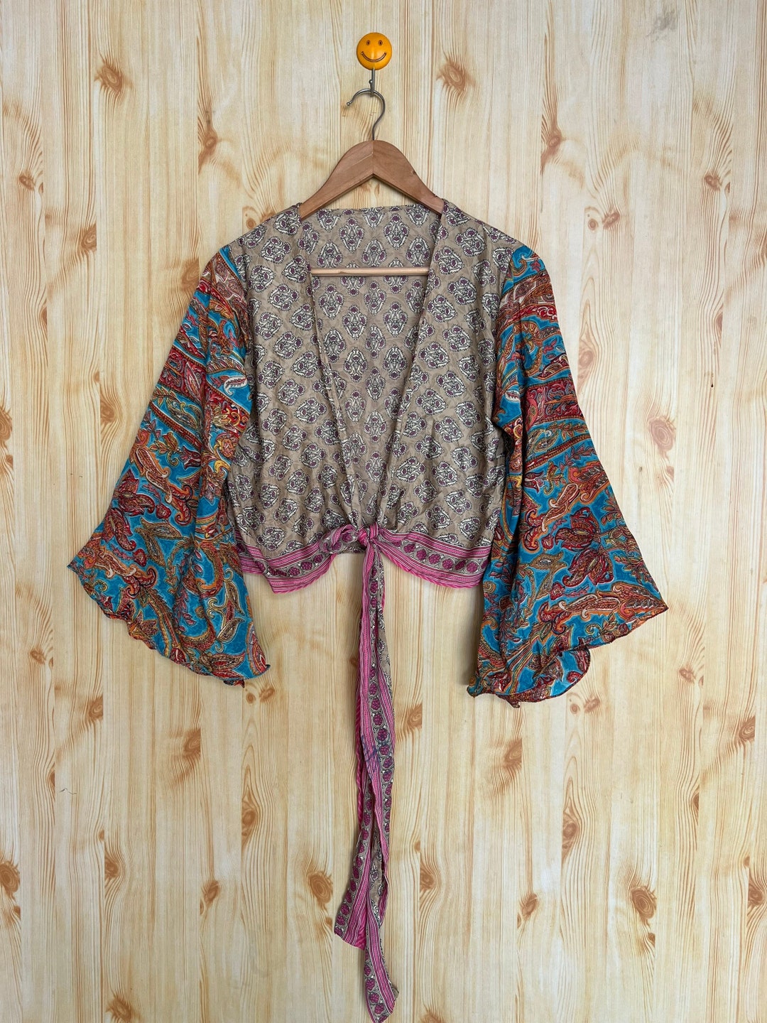 Vintage Silk Sari Crop Top: Handmade Bell Sleeve Tie Top - Etsy