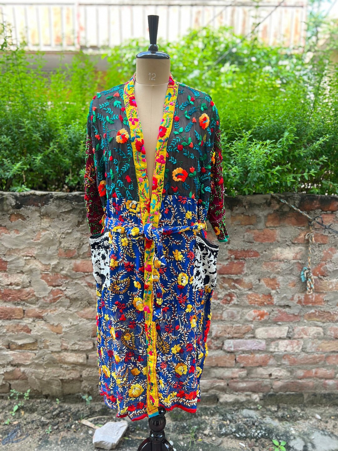 Colourful Kimono Robe, Hand Embroidery Kimono, Phulkari Kimono, Boho ...