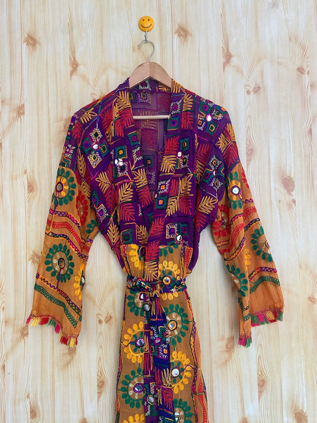 Colorful Phulkari Kimono, Handmade Kimono, Mirror Work Kimono, Boho ...