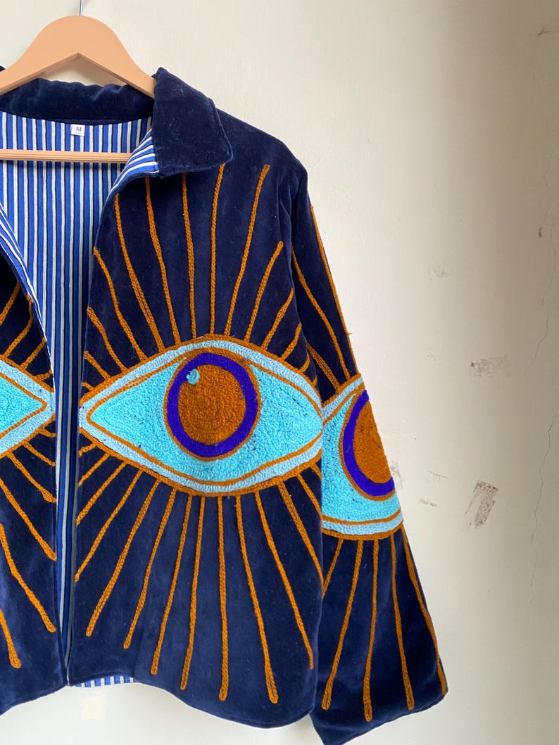 Handmade Indian Velvet Jacket – Evil Eye Embroidered Coat, Boho Chic ...