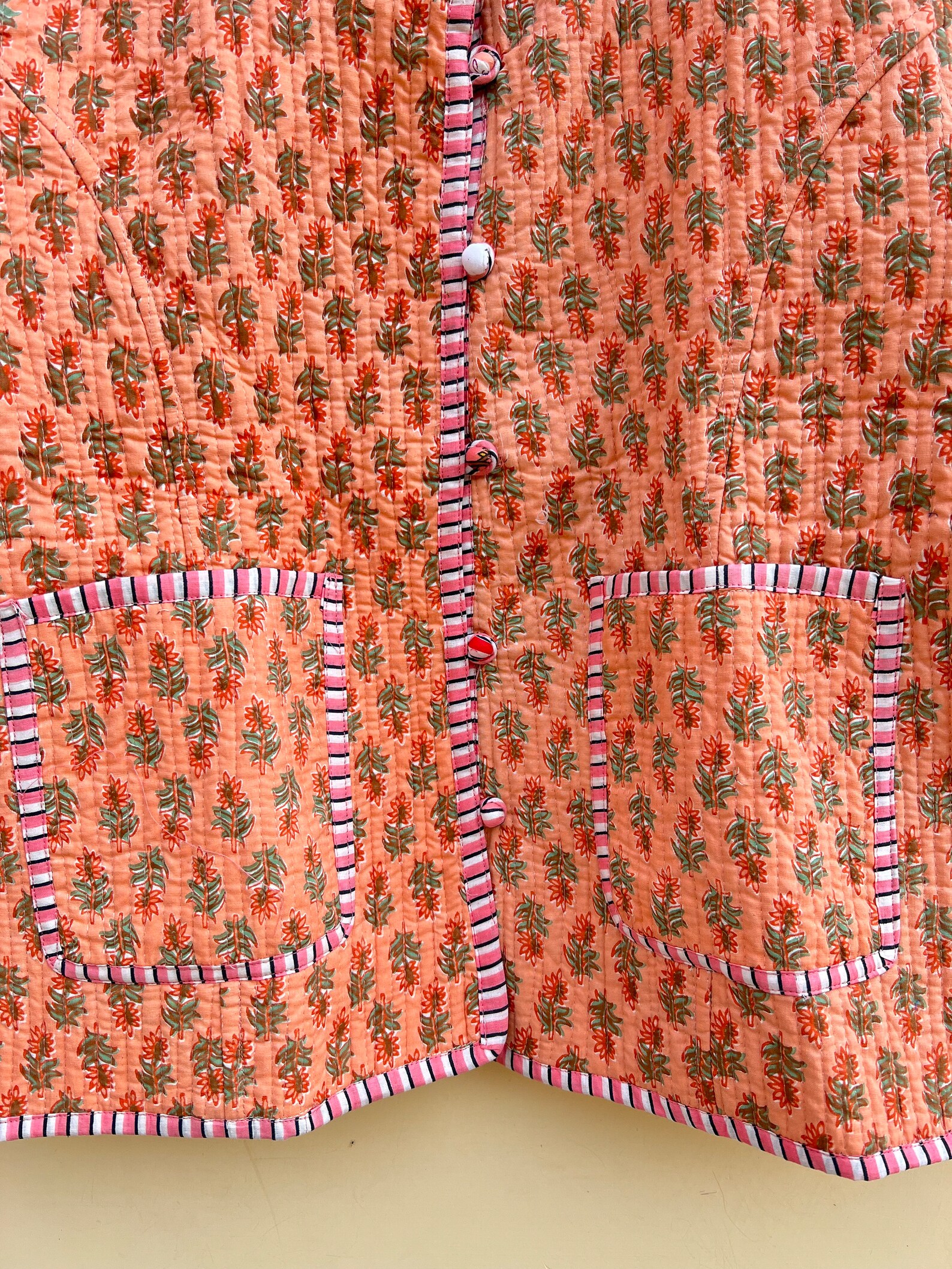 Orange Block Print Quilted Cotton Jacket: Reversible Short Coat - Etsy