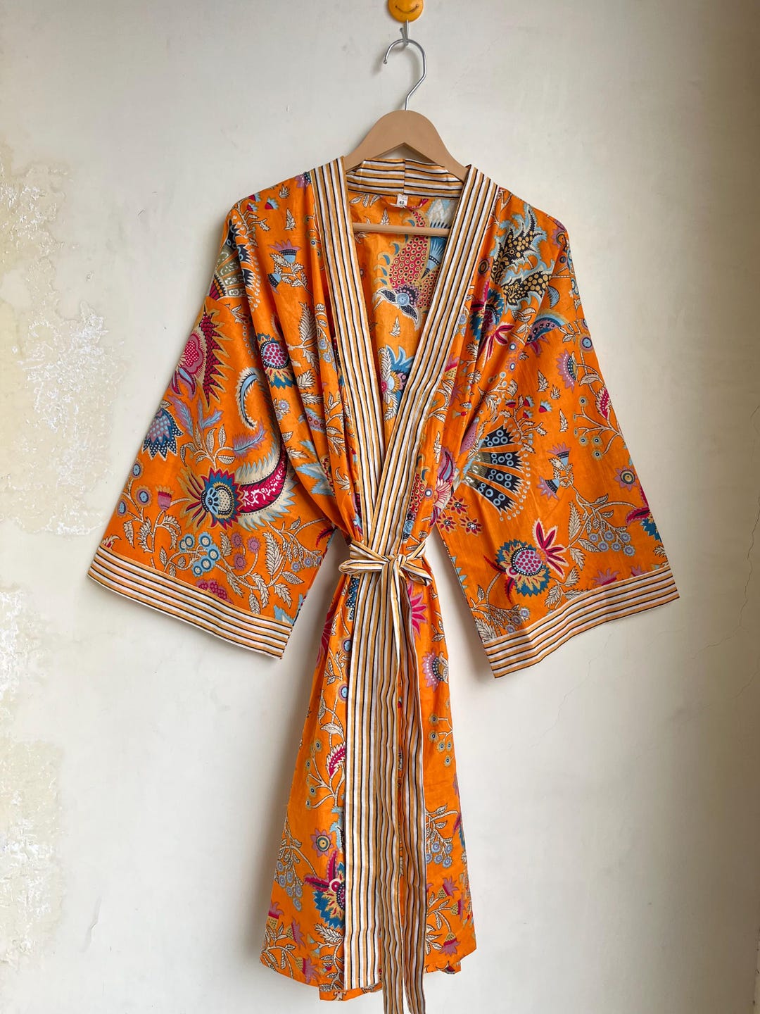 Hand Block Print Cotton Kimono Robe: Japanese Style Kimono - Etsy
