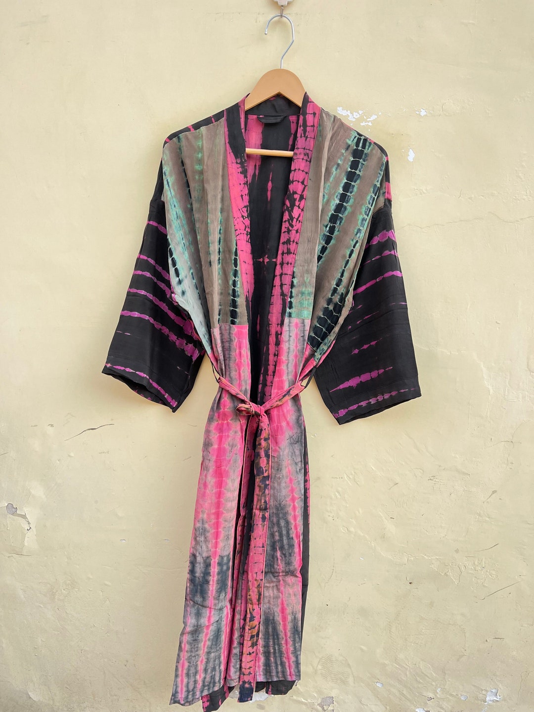 Black Tie Dye Kimono, Boho Kimono Robe, Hippie Robe, Beach Coverup ...