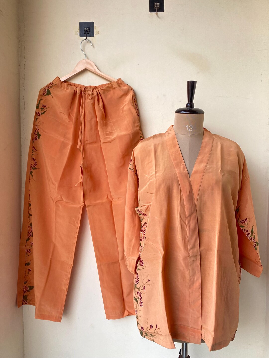 Indian Handmade Crepe Silk Pajama Set, Bridesmaid Pyjamas, Loungewear ...