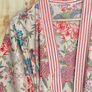 Cotton Kimono Robe Dressing Gown, Block Print Bridesmaid Robe, Summer ...