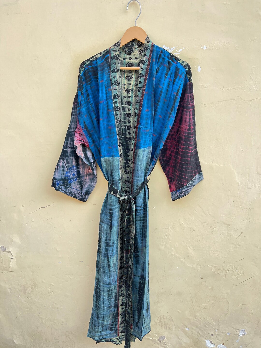 Indian Silk Tie Dye Robe, Handmade Silk Tie Dye Robe, Vintage Tie Dye ...