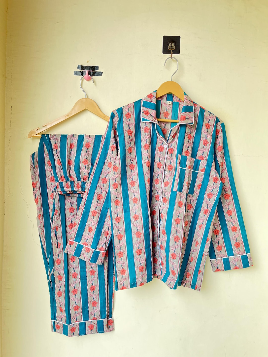 Handmade Indian Cotton Pajama Set: Floral Print Sleepwear - Etsy