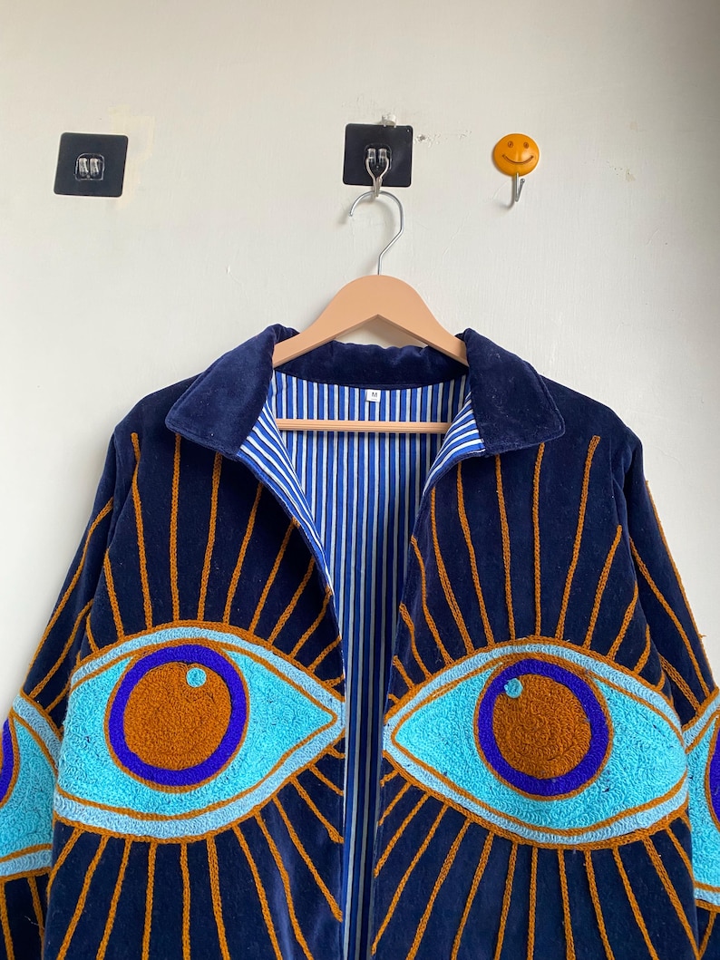 Handmade Indian Velvet Jacket – Evil Eye Embroidered Coat, Boho Chic ...